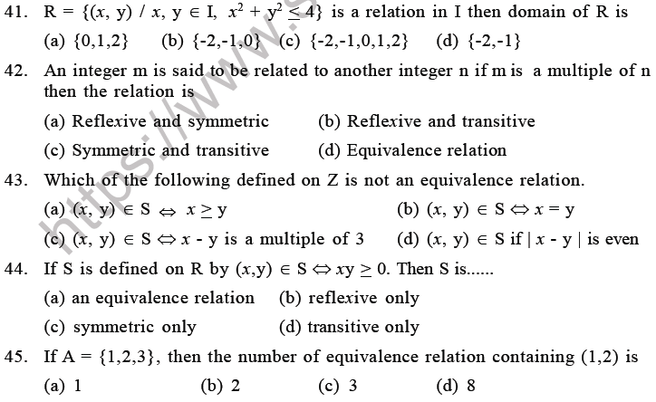 JEE Mathematics Relation and Functions MCQs Set C with Answers